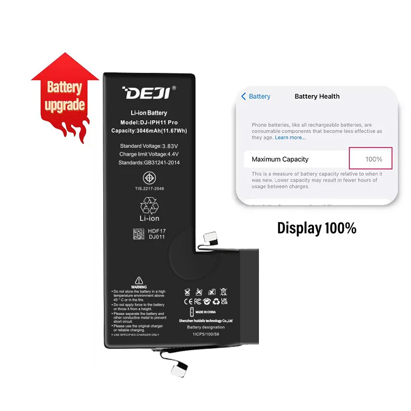 DEJI iPhone 11 Pro Battery Replacement - New Upgrade, 100% Health, 12 ...
