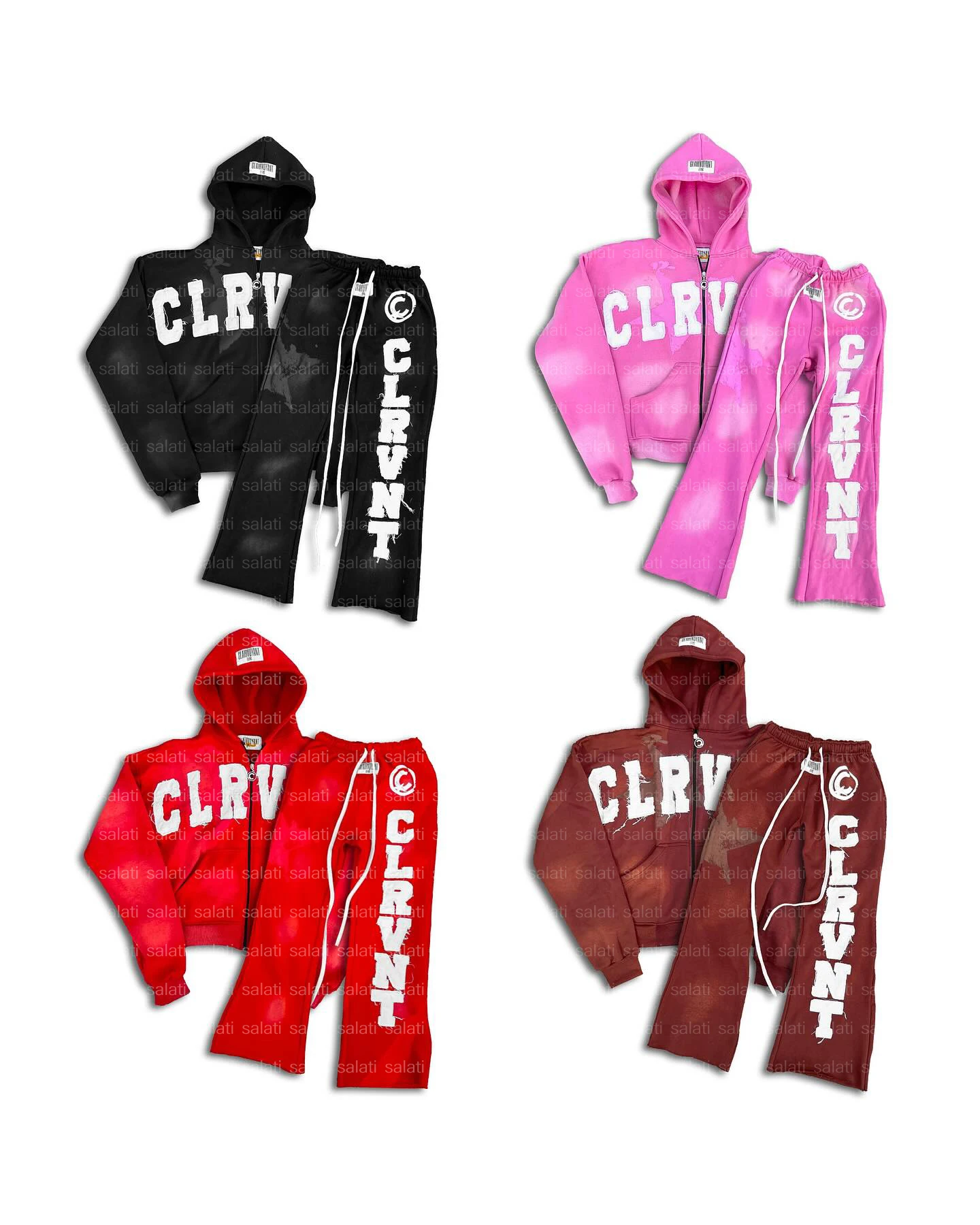 Custom Men Flare Sweatpants And Hoodie Set Embroidery Acid Wash ...
