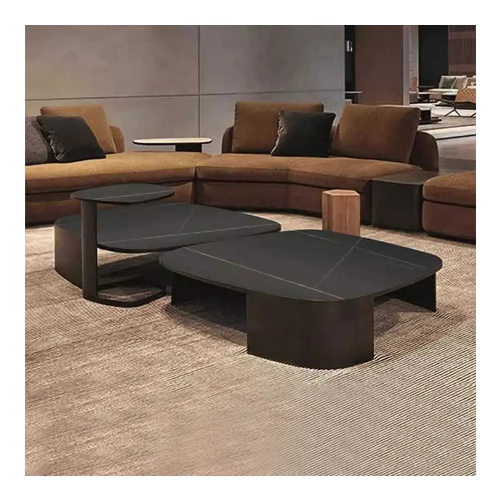 Italian Minimalist Stone Plate Coffee Table Cabinet Lauren Black Gold ...