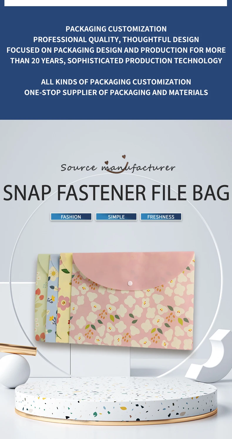 Plastic Office A4 Size Envelope Snap Button Floral Pattern File Bag ...