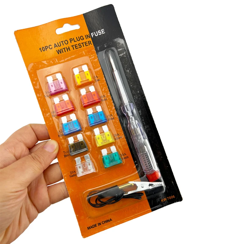 10PCS Auto Car Fuse Set with Tester - Reliable Hardware Tools