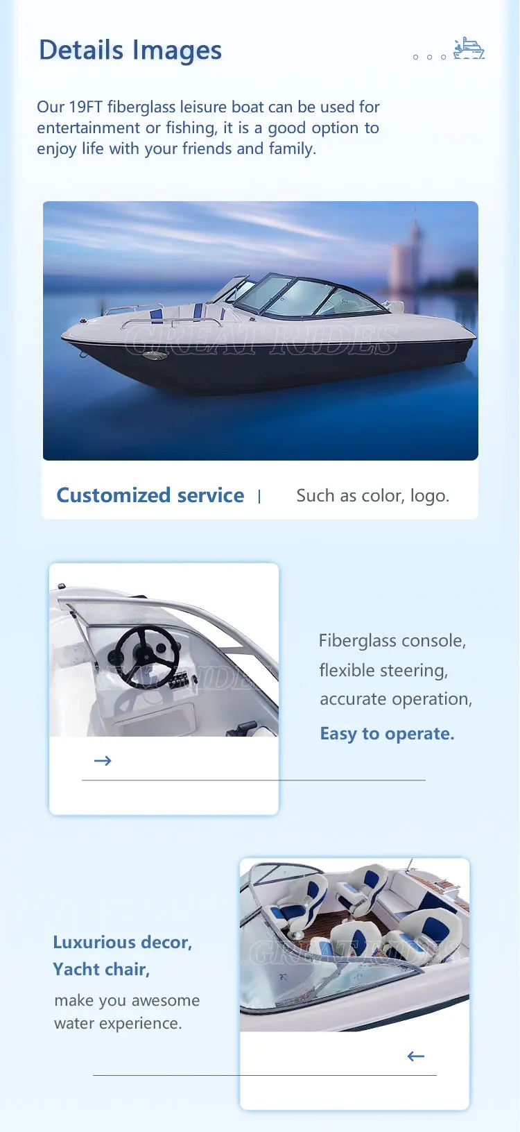 18ft Speed Yacht 5.5 Meter Medium Fiberglass Leisure Boat With Outboard ...