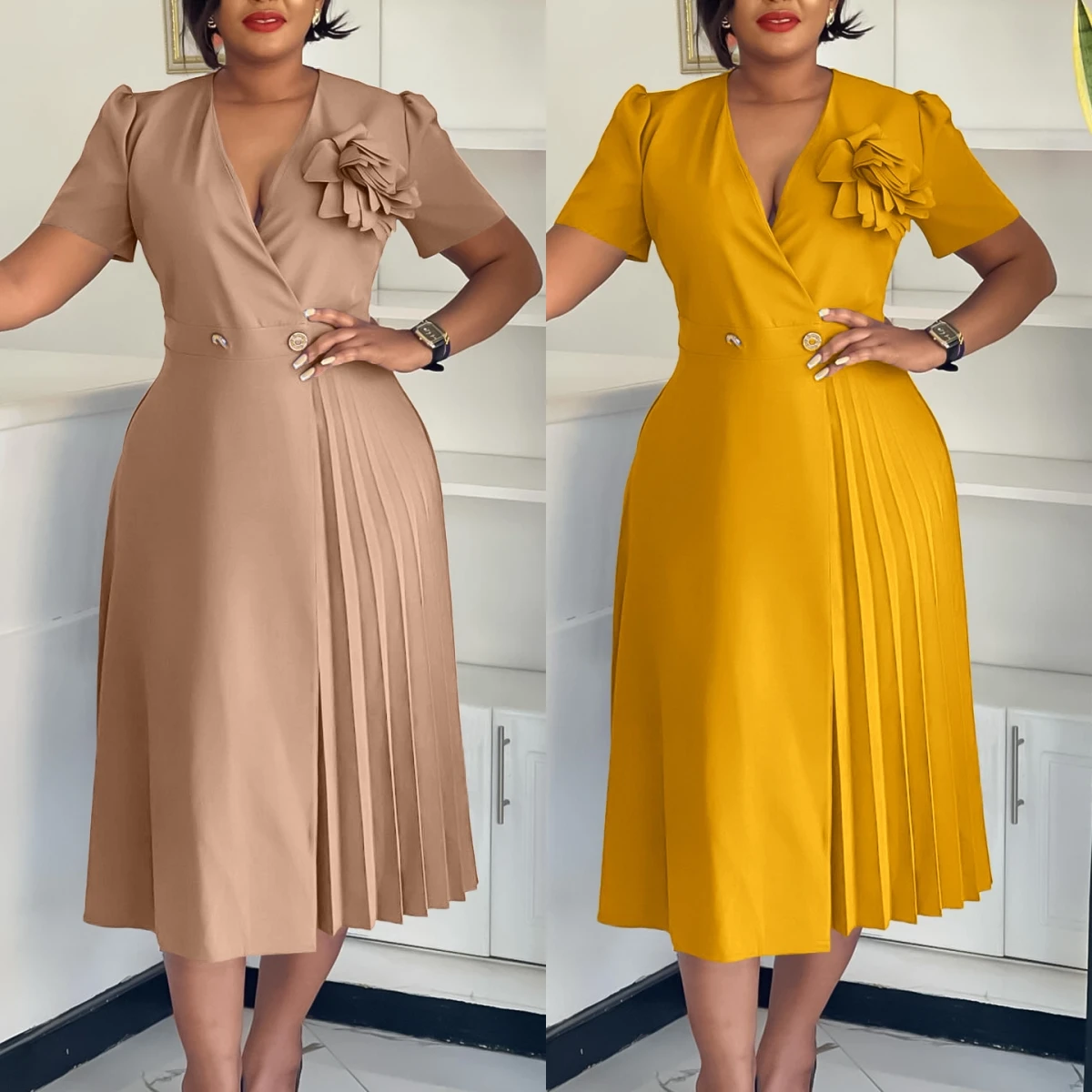 Trendy Summer Dresses Women Casual Elegant V-neck Short Sleeve 3d ...