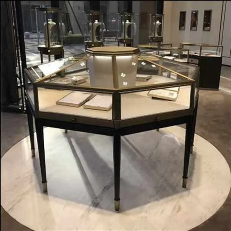 Luxury Gold Jewellery Display Cabinet Showcase Design Custom Lockable ...