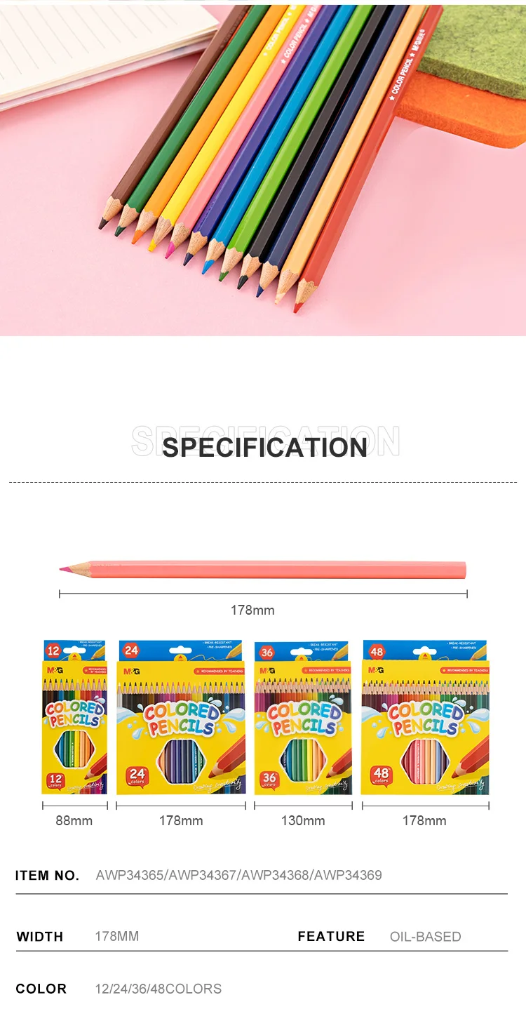 12 Colours Oil-Based Hexagonal Crayon Couleurs Drawing Sketching Pencil ...