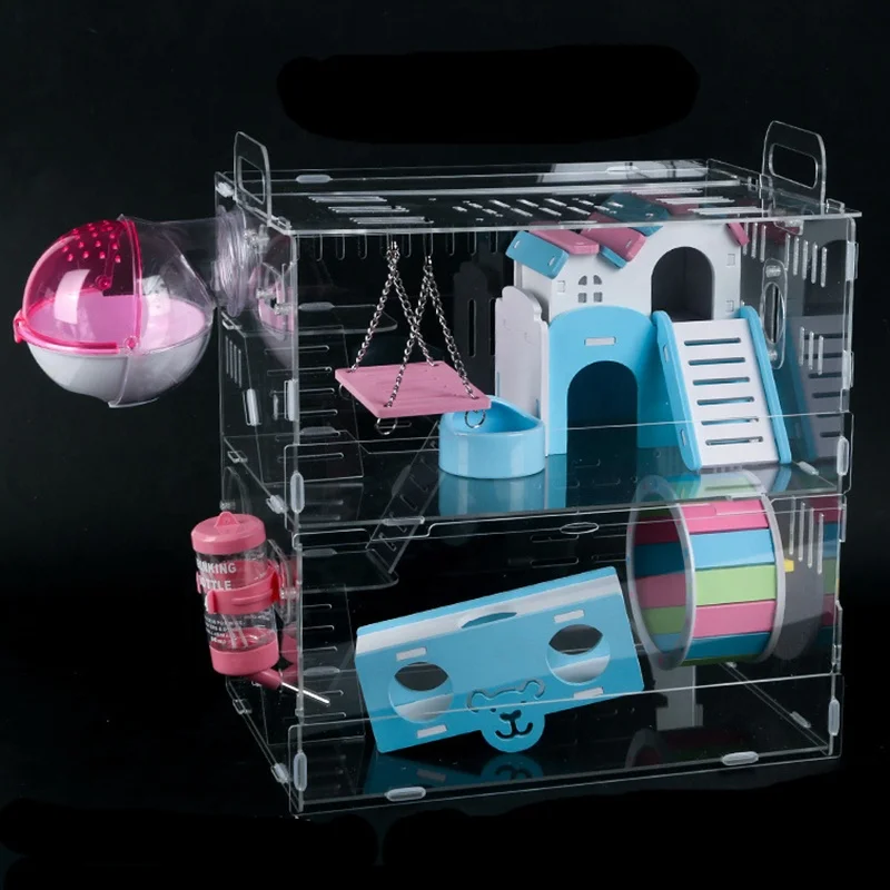 Double-layer Basic Cage with Transparent Acrylic & Golden Wire