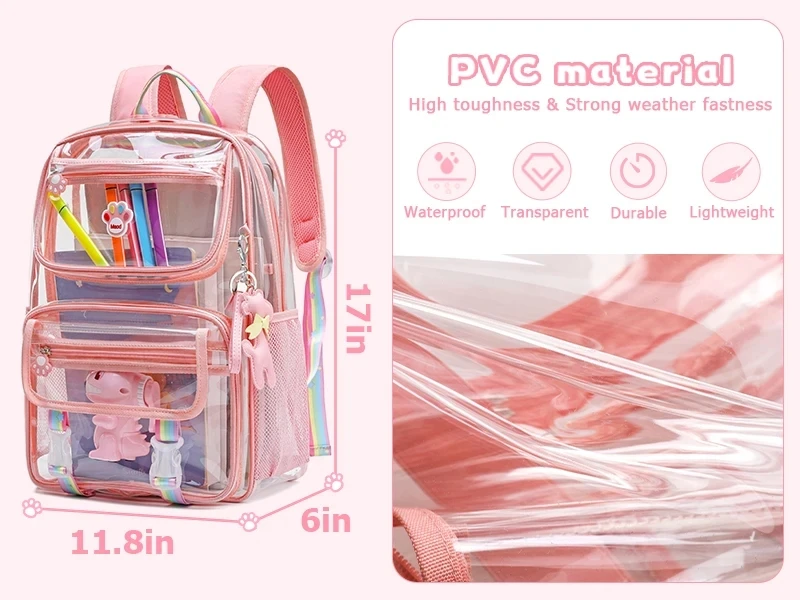 Custom Heavy Duty Pvc Transparent Backpack Schoolbag Clear Backpack ...