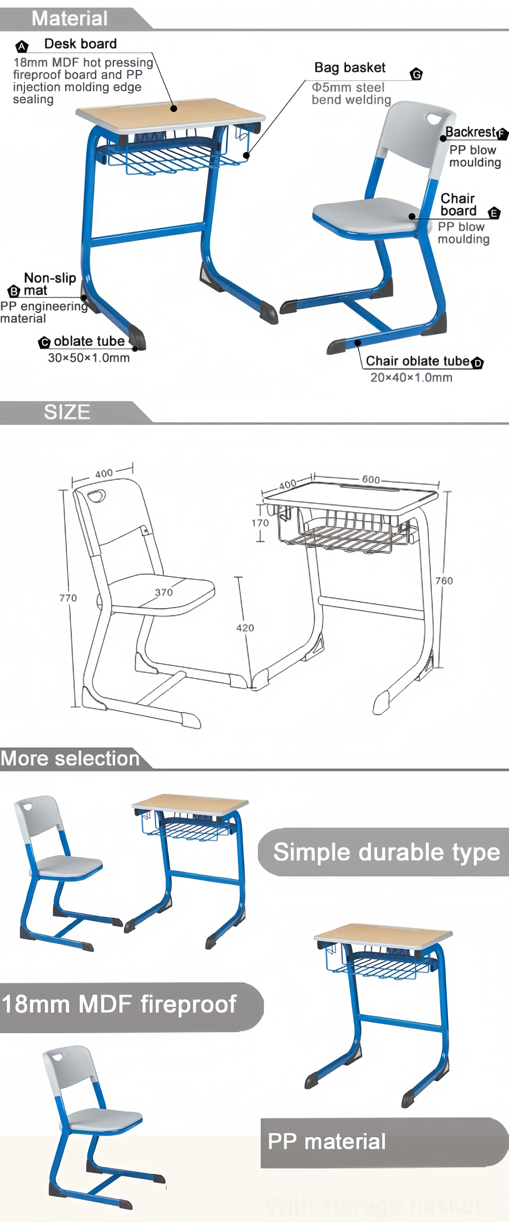 Modern School Furniture School Student Desk and Chair Set Classroom ...