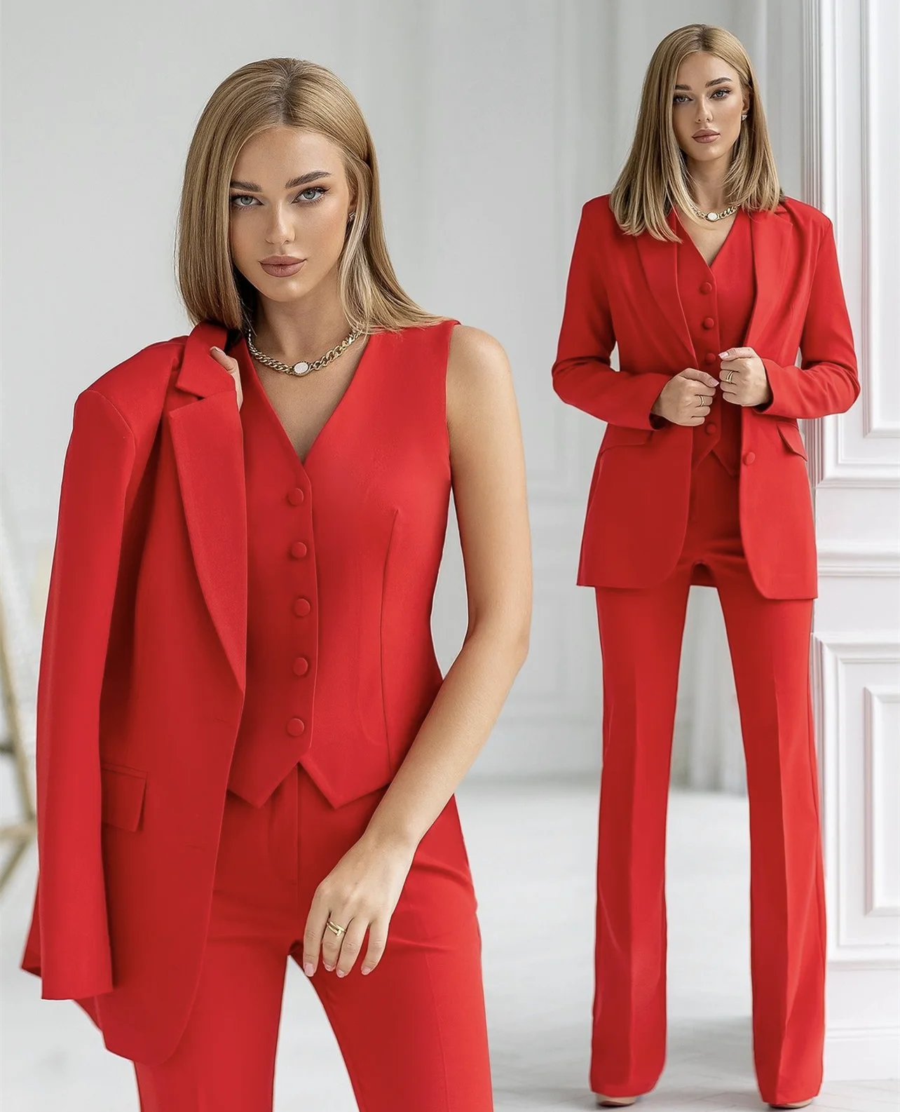 Shop 2025 Red Fashion Women 3 Pieces Suits Blazer Suits