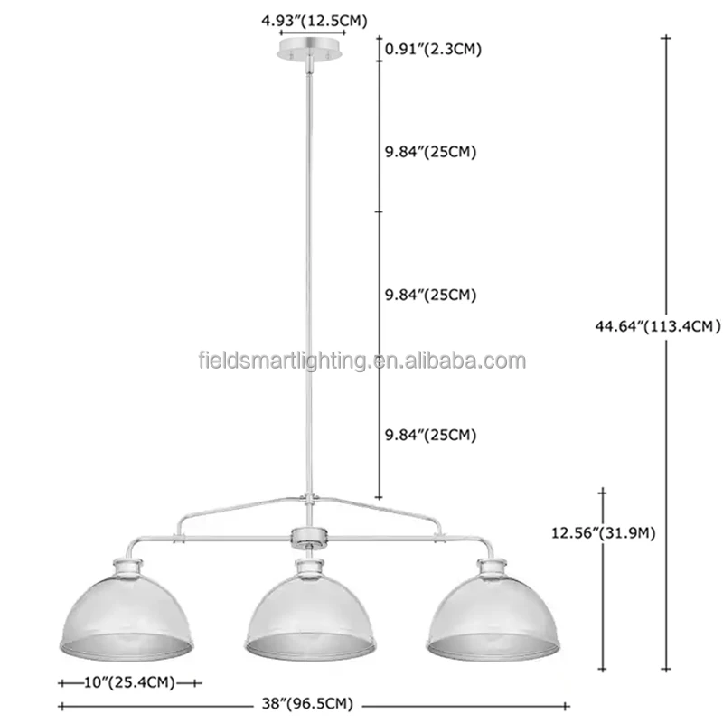 Modern Farmhouse 3-light Linear Pendant Light Hanging Lamp Chrome ...