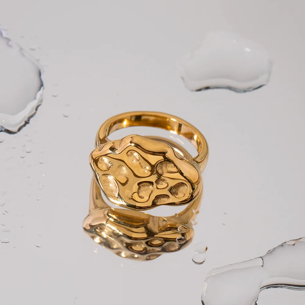 Fashion Metal Stainless Steel 18k Gold Hammer Cloud Irregular Gold Ring ...