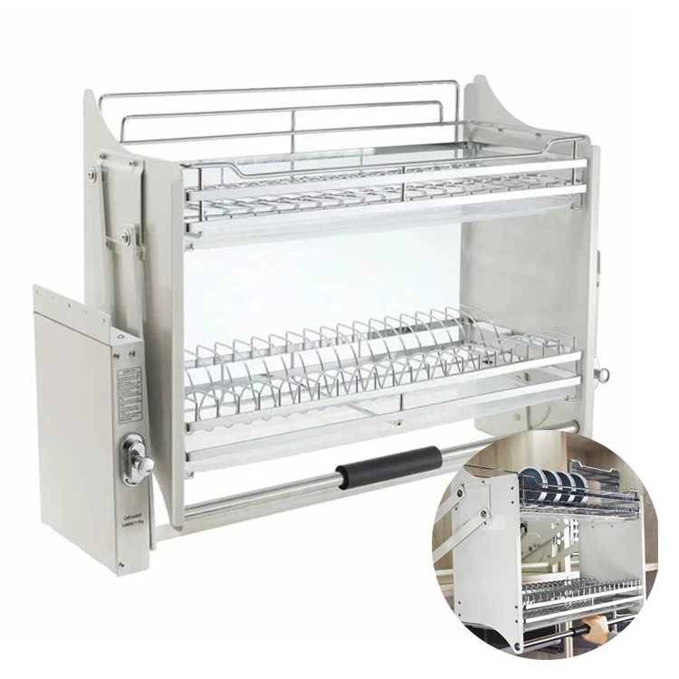 Kitchen In Cabinet Lifting Basket Pull Down Dish Rack Elevator 2 Tier ...
