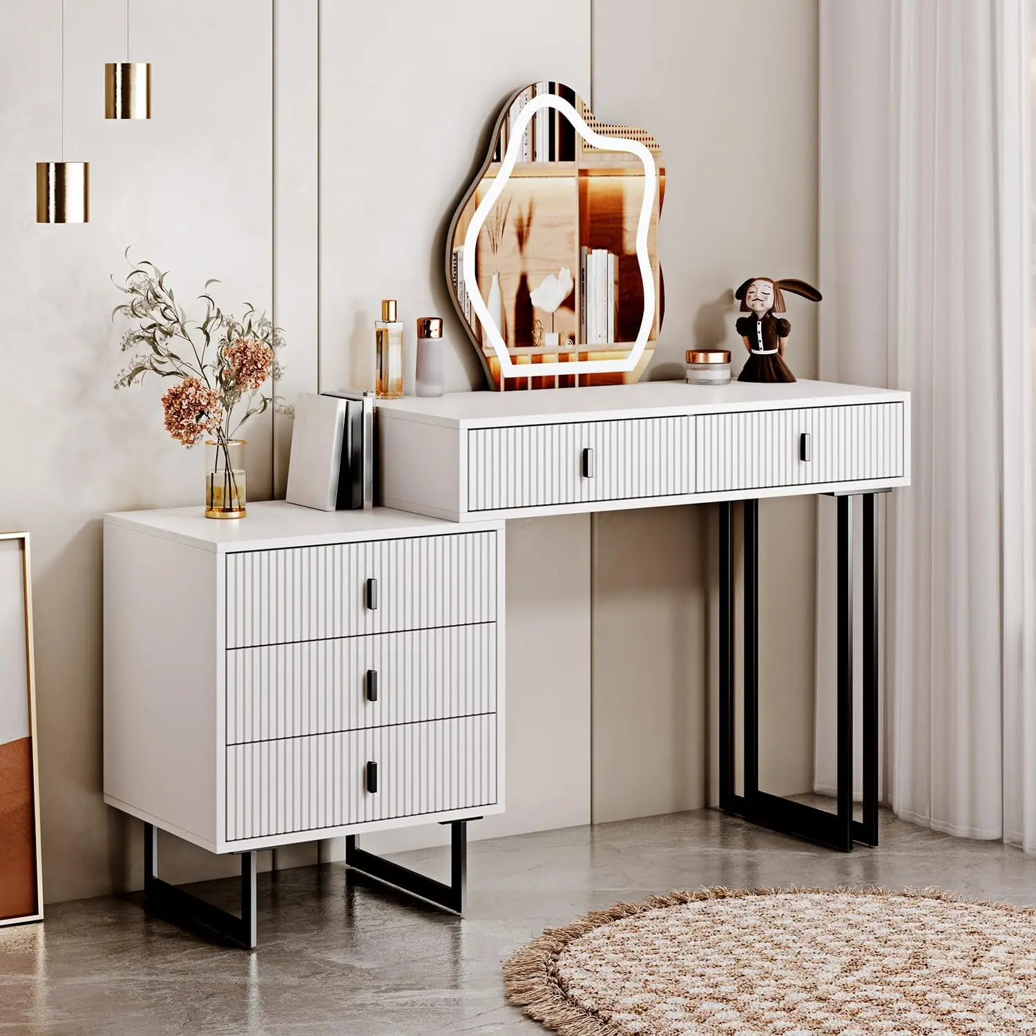 Modern Bedroom Metal Frame Dresser Dressing Table With Led Mirror ...