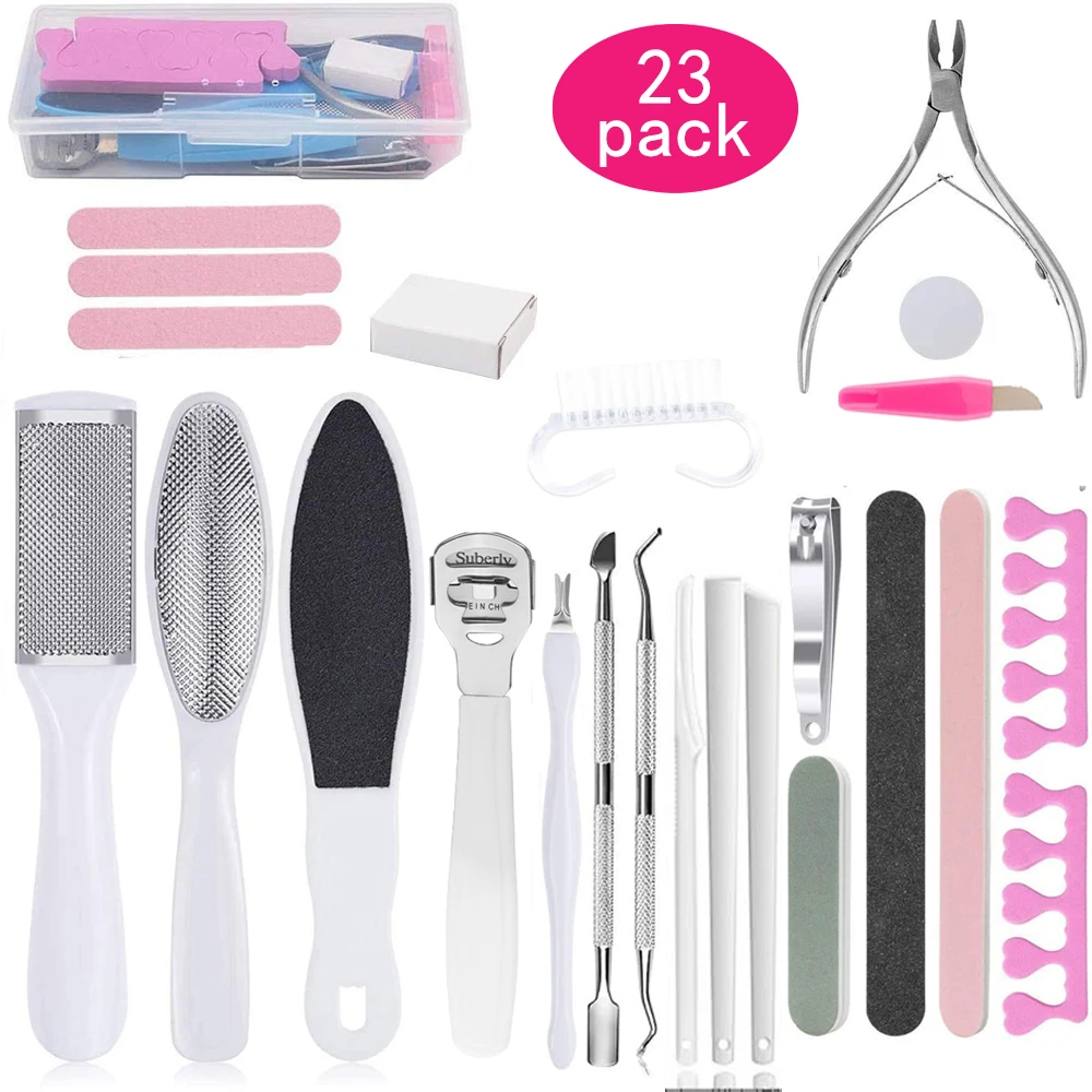23pcs/set Pink Stainless Steel Foot Care Kit - Pedicure Tools