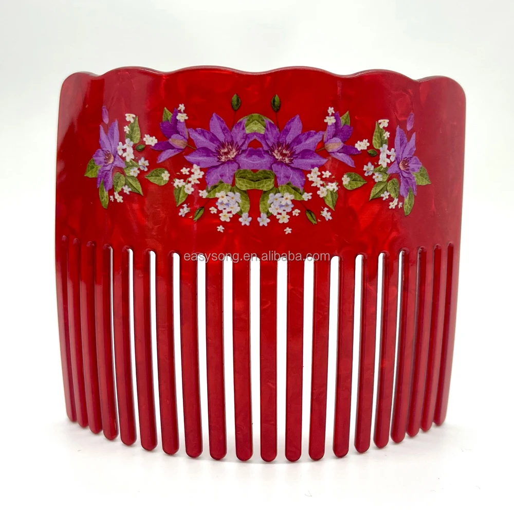 Fashion Woman Hair Combs Accessories with Flowers Printed Combs Hair ...