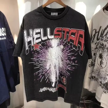 Custom Hellstar Men T Shirt Abstract Body Print Oversized Retro Washed ...