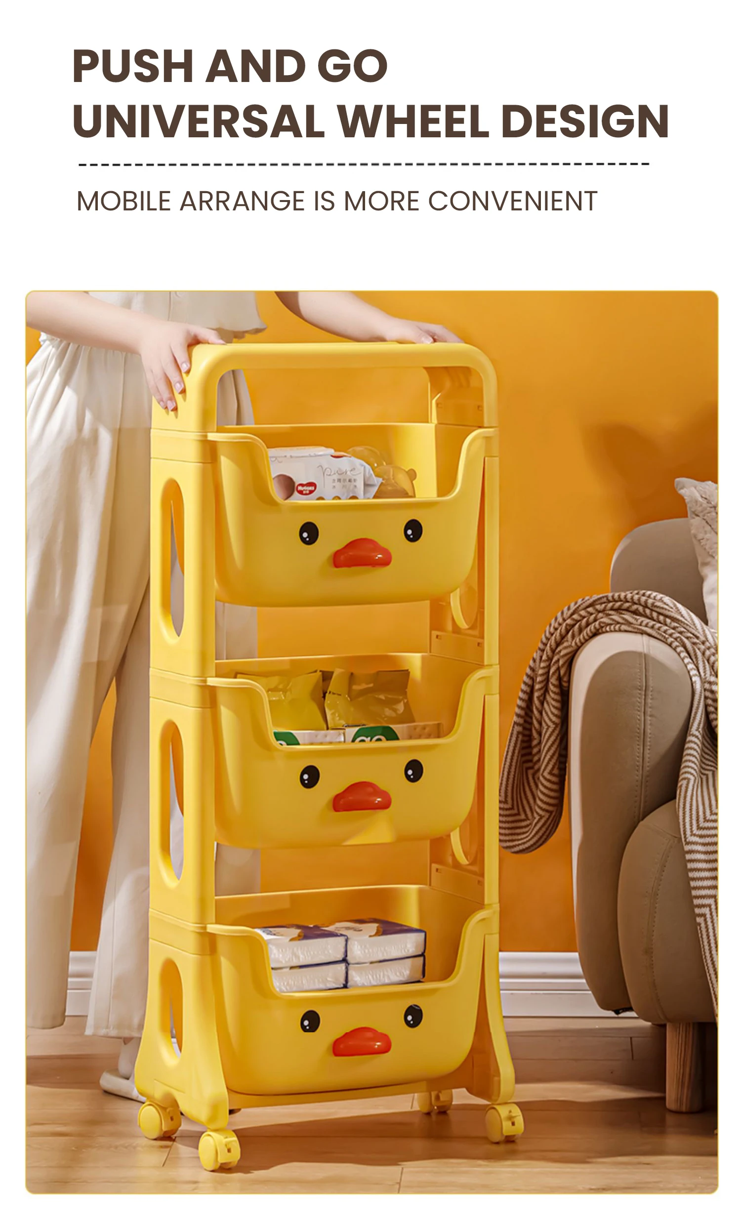 4-tier Rolling Cart Metal Utility Cart With Easy Assemble Mobile ...