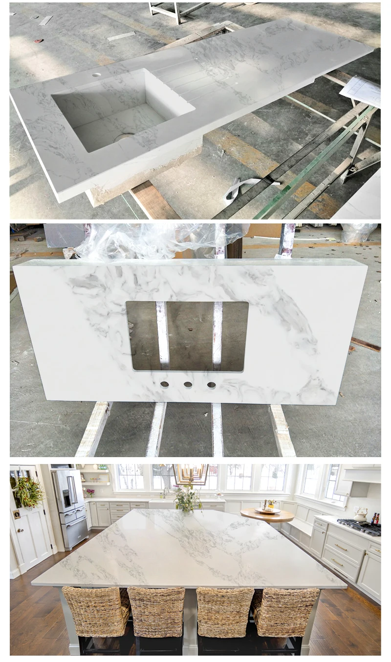 Engineered White Quartz Kitchen Island Countertop Countertop Luxury ...