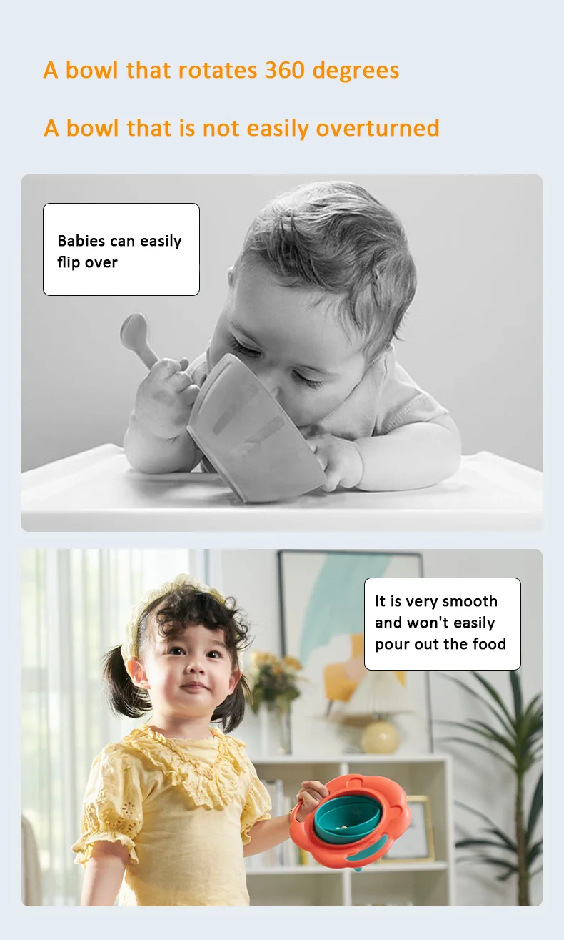 Kids 360 Degrees Rotate Baby Magic Gyro Bowl Bpa Free Plastic Rotation ...