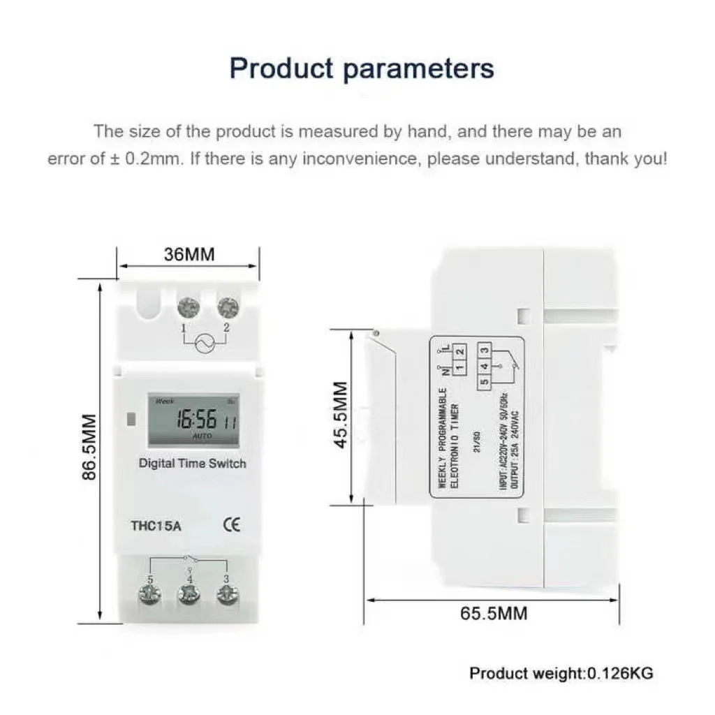 THC15A Din Rail Programmable Digital Timer Switch Relay Control Power 220V 230V 6A 10A 16A 20A ...