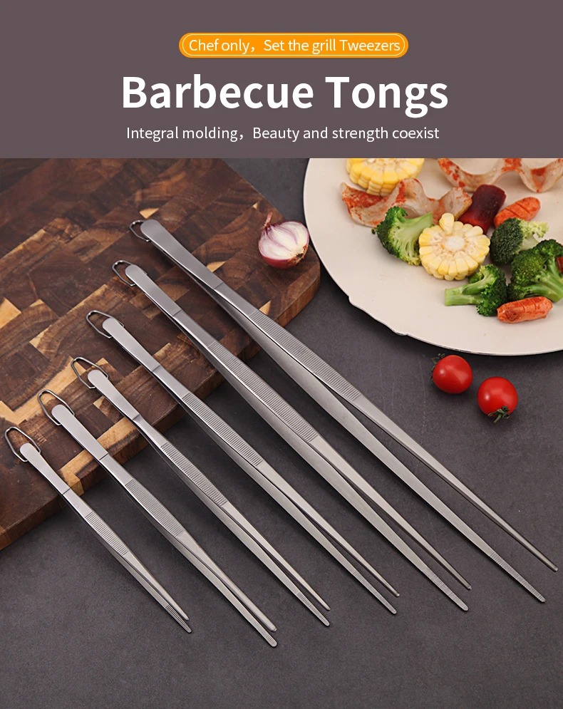 Durable 30cm Gunmetal Grey Stainless Steel Korean Bbq Clips Tongs For ...