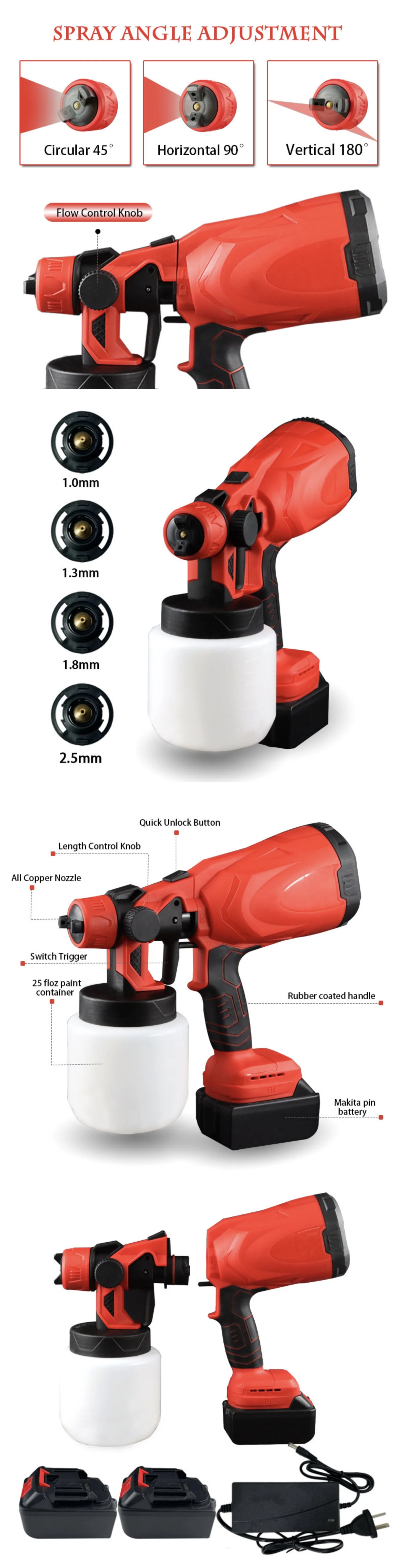 21v Rechargeable High Power Cordless Electric Spray Gun Paint Sprayer ...