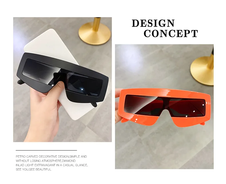 Feiteng Rectangle Frame One Piece Lens Sunglasses Women Men Blue Sun ...