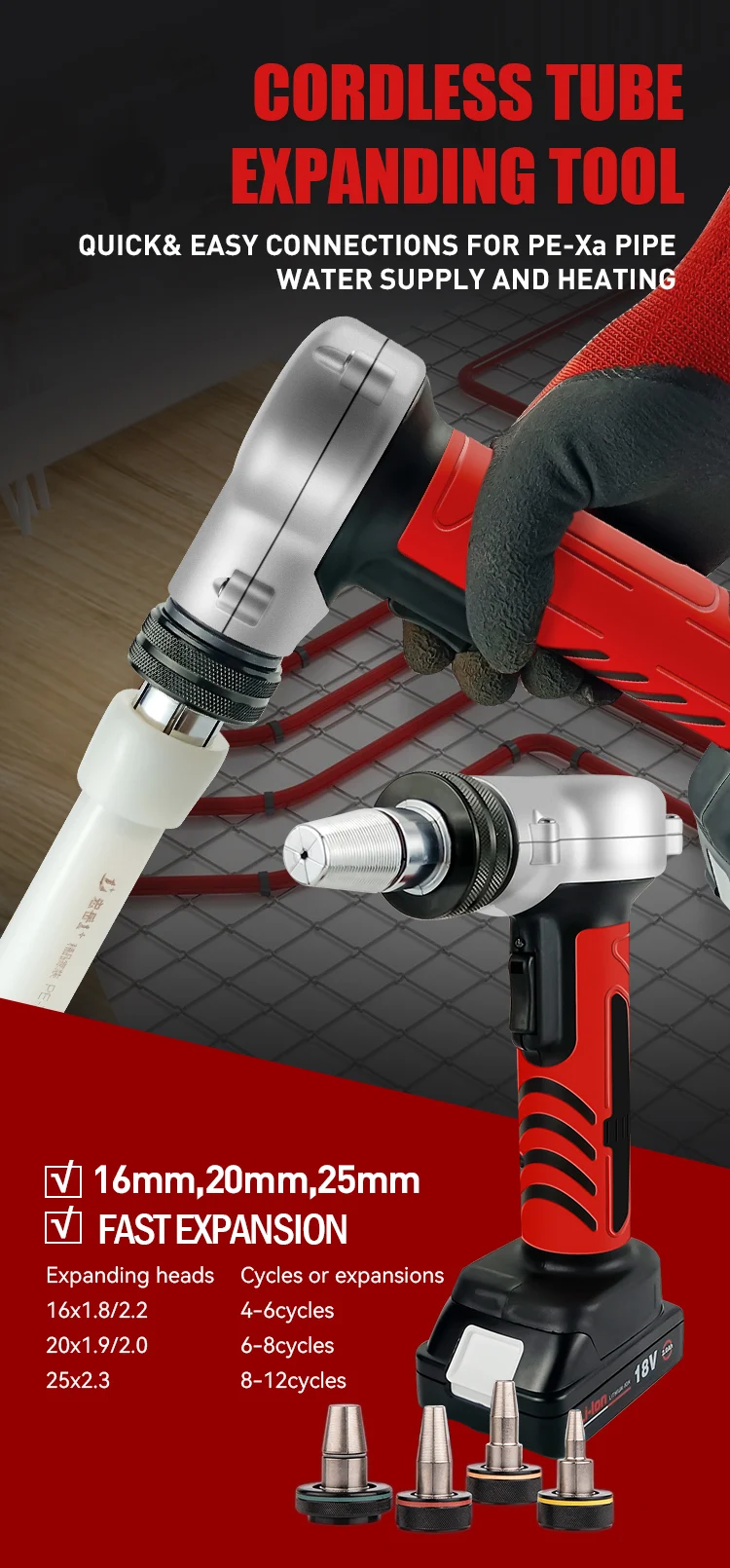 Hewlee Hl-1632 Battery Pipe Expanding Tool Tube Expander Tool Pex ...