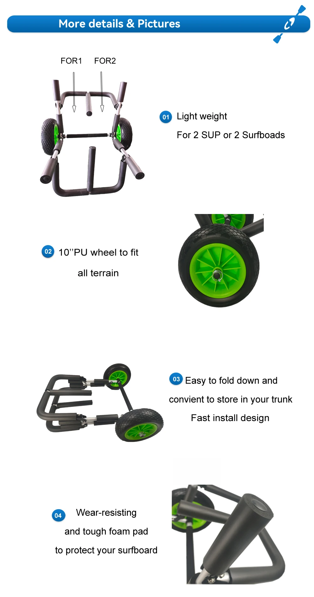 Paddle Board Sup Beach Cart Trolley Dolly Paddle Board Rolling Cart ...