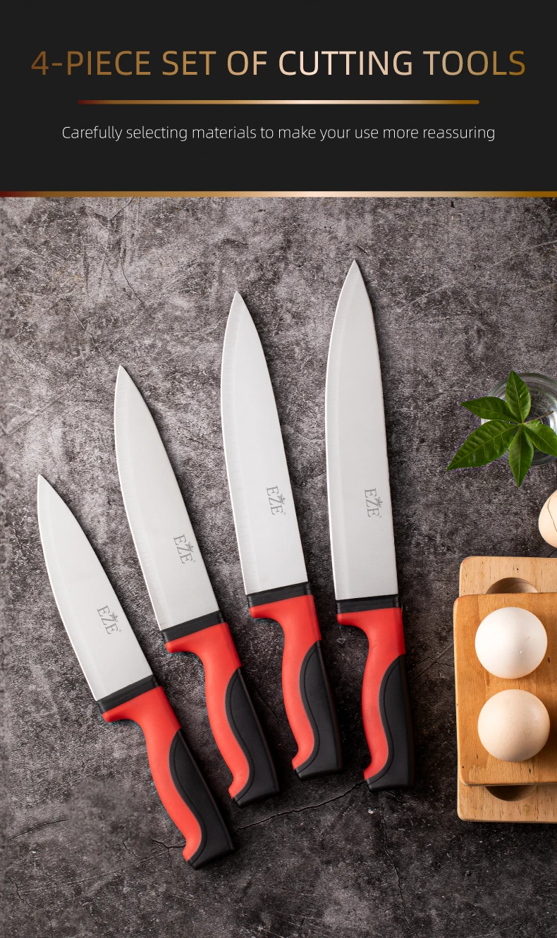 Factory Price 4pcs Kitchen Knives Red/black Handle Chef Kitchen Cleaver ...