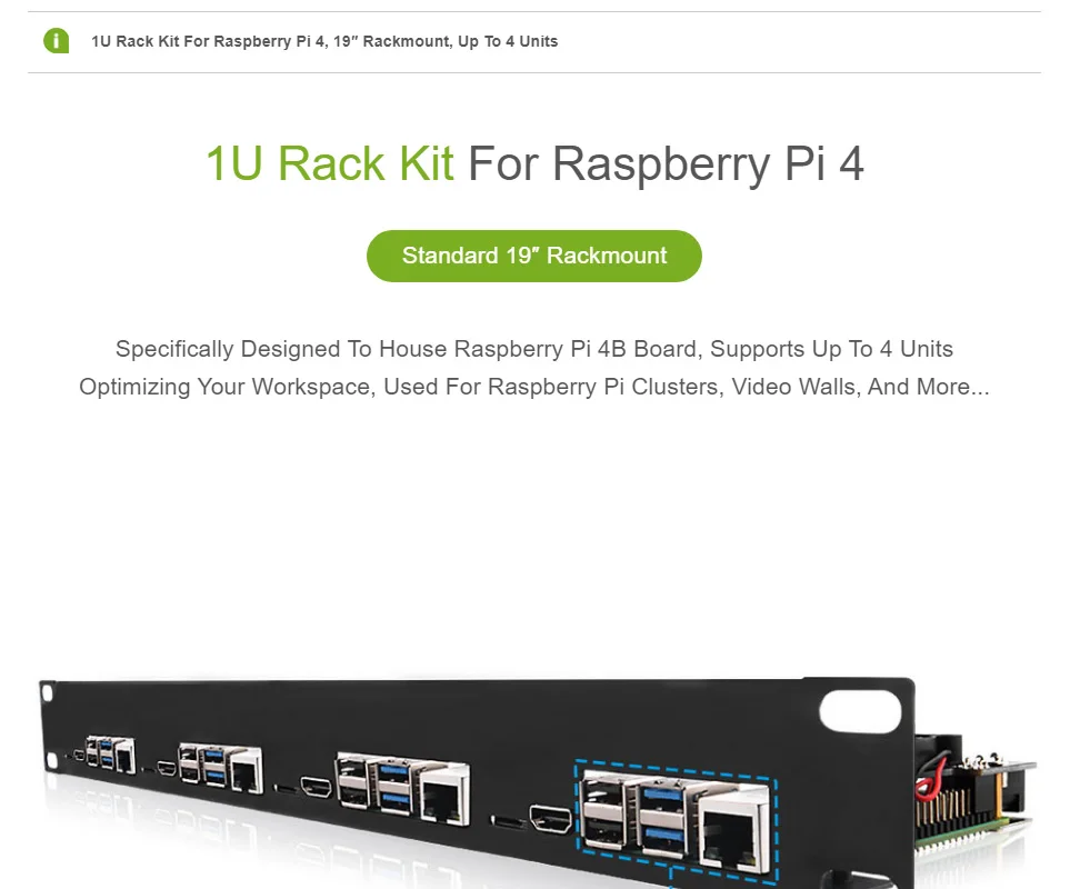 Waveshare 1U Rack Kit for Raspberry Pi 4 19inch Rackmount up to 4 Units ...