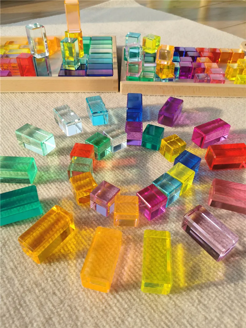 Montessori Toys - Rainbow Lucite Stacking Blocks for Kids