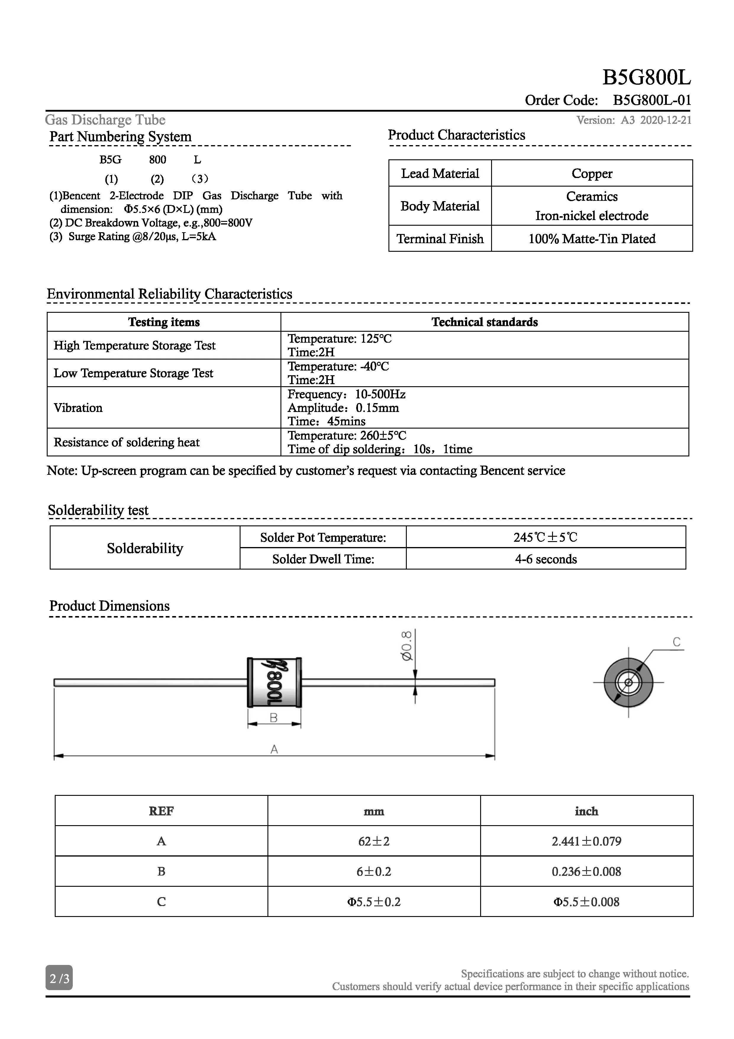 Gdt Gas Discharge Tube B5g800l Dip High Current Handling Capability ...