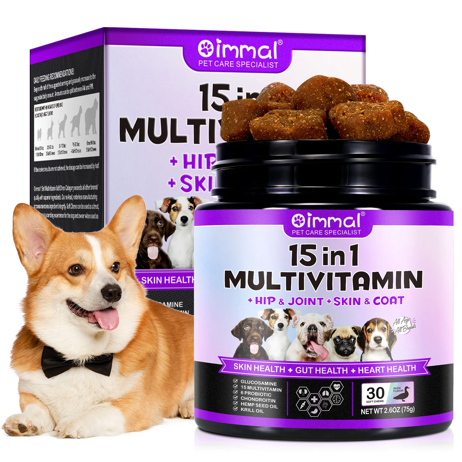 Oimmal 30 Soft Chews 15 In 1 Multivitamin and Pet Vitamin Supplement ...