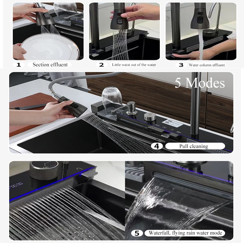 Discount Luxury Anti-scratch Led Digital Display Waterfall Kitchen Sink ...