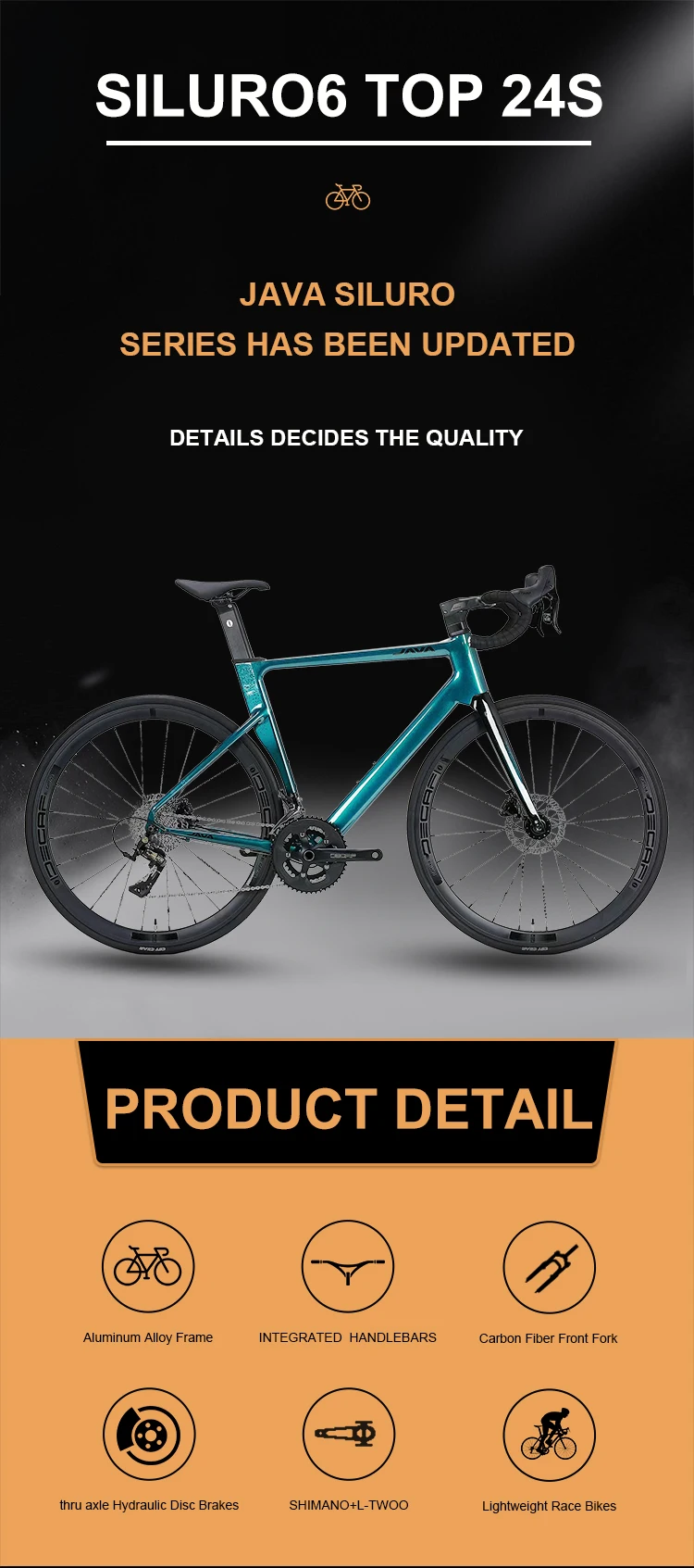 Java SILURO6 Top 24 Speed Java Carbon Fiber Fork Road Bike