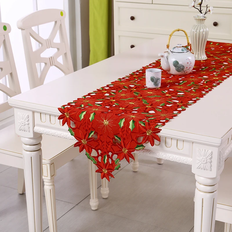 Christmas Embroidered Table Runners Luxury Poinsettia And Holly Table ...