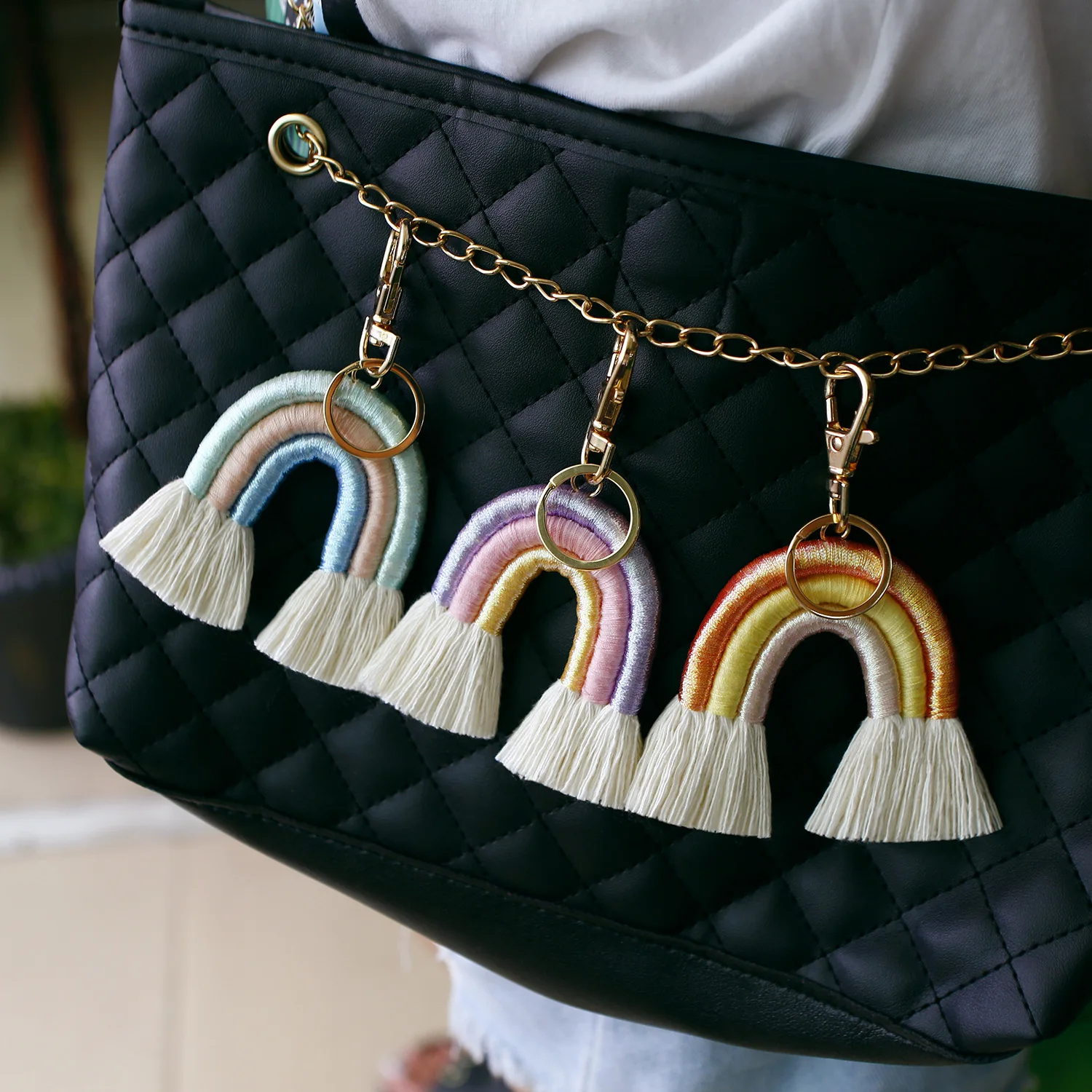 8 Rainbow Key Chains Macrame Weaving Rainbow Tassel Boho Key Chain Key ...