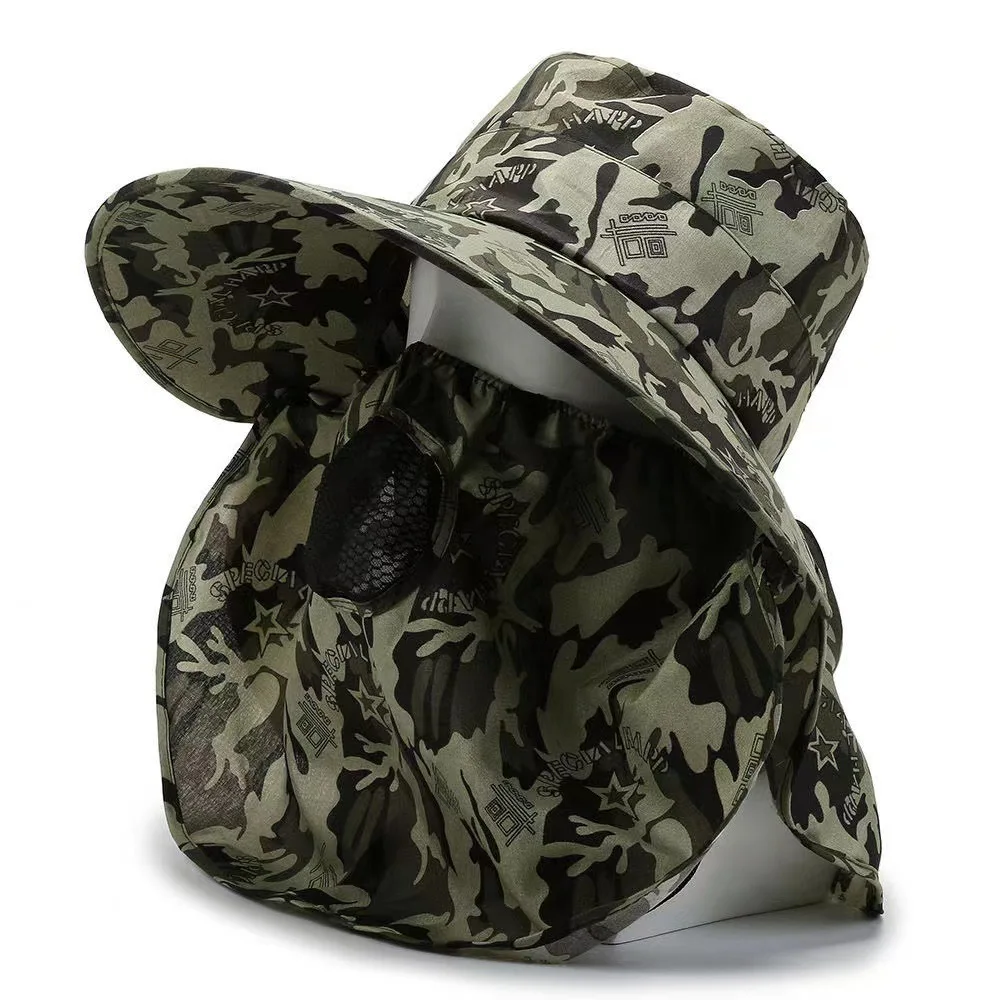 Men's Fashion Outdoor Sunshade Hat With Shawl Face Mask Fisherman Hat ...