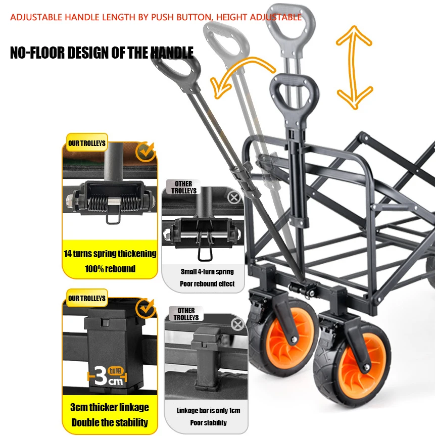 Garden Wagon Trolley Fishing Cart Foldable Trolley Push Pull Stroller ...