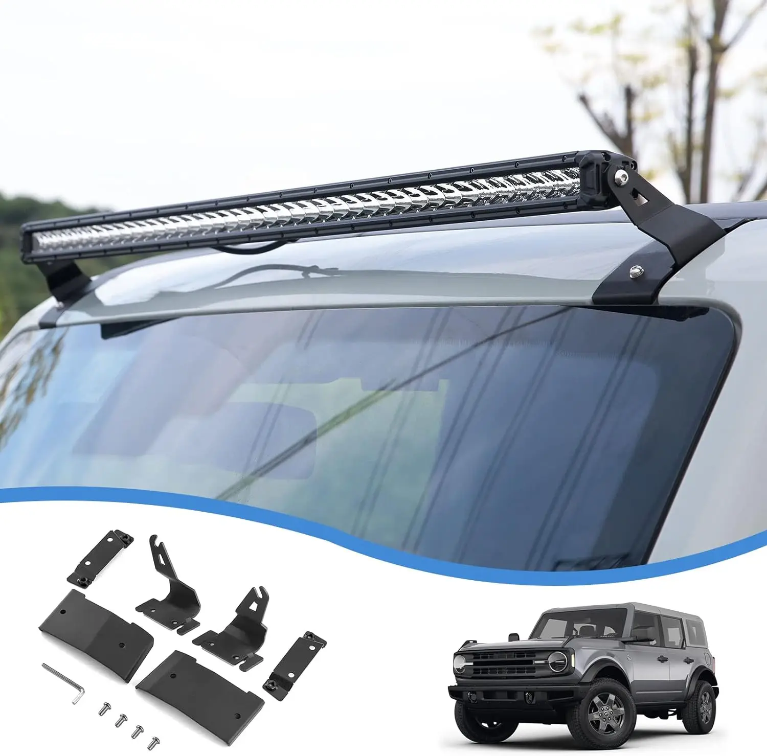42inch Curved Led Roof Light Bar Kit Mounting Bracket Bronco 2021-2024 ...