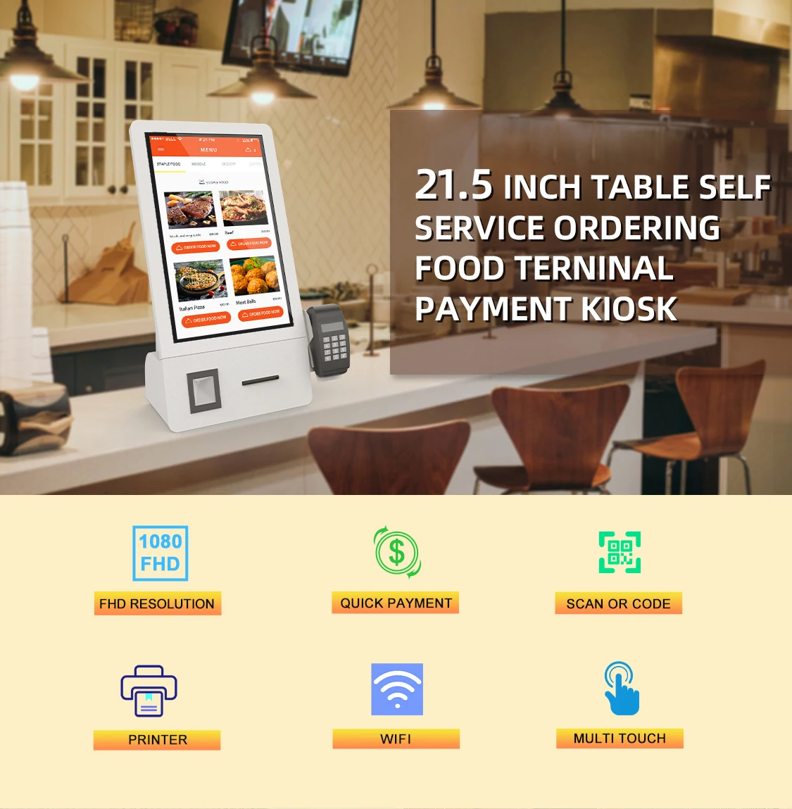 Android Digital Touch Screen Kiosk for Self-Service Ordering
