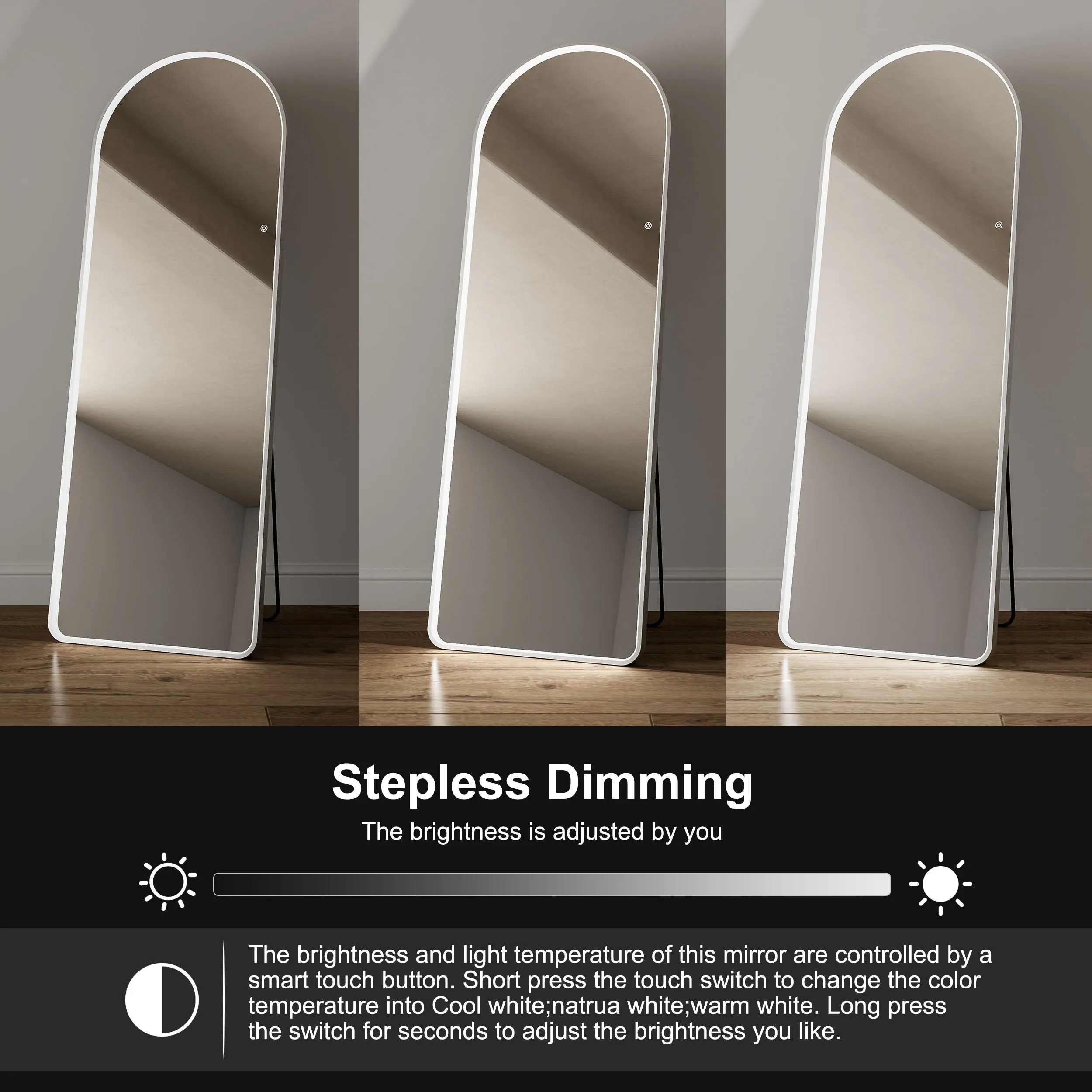 Free Standing Lighted Wall Mounted Living Room Arched Full Body Length ...