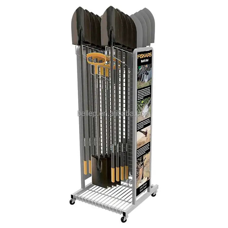 Modern Retail POS Stand - Floor Metal Shovel Display Rack with Wheel