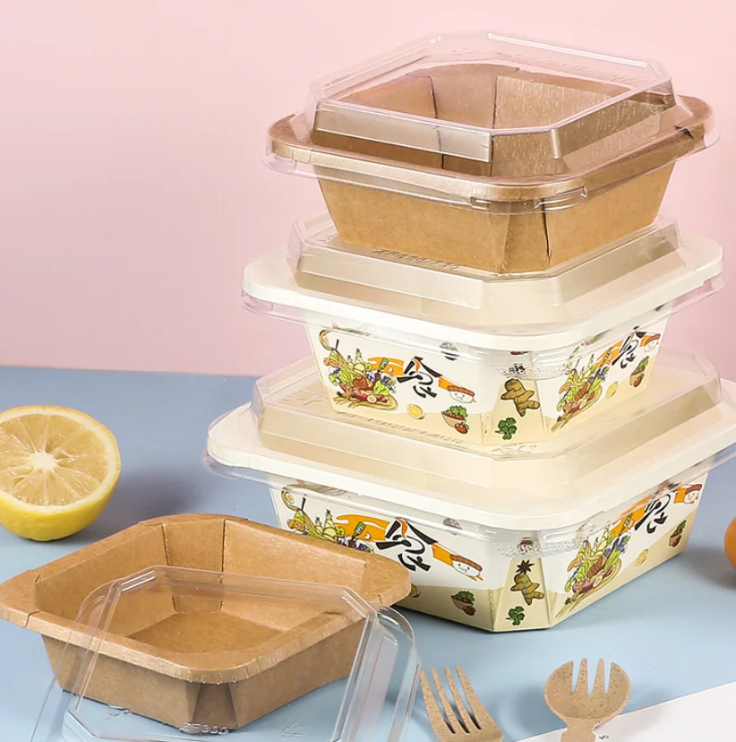 Disposable Kraft Paper Food Container Customised Waterproof Packing Box ...