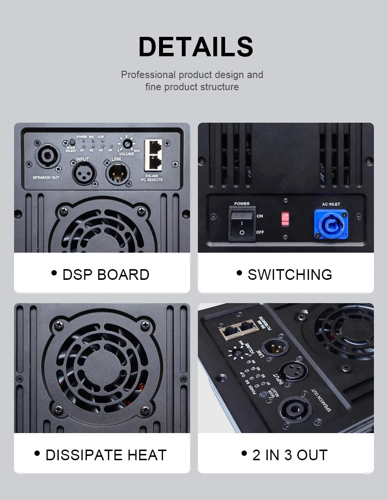 3000W 2-Channel Class D Active Module with Variable-Speed Fan Cooling