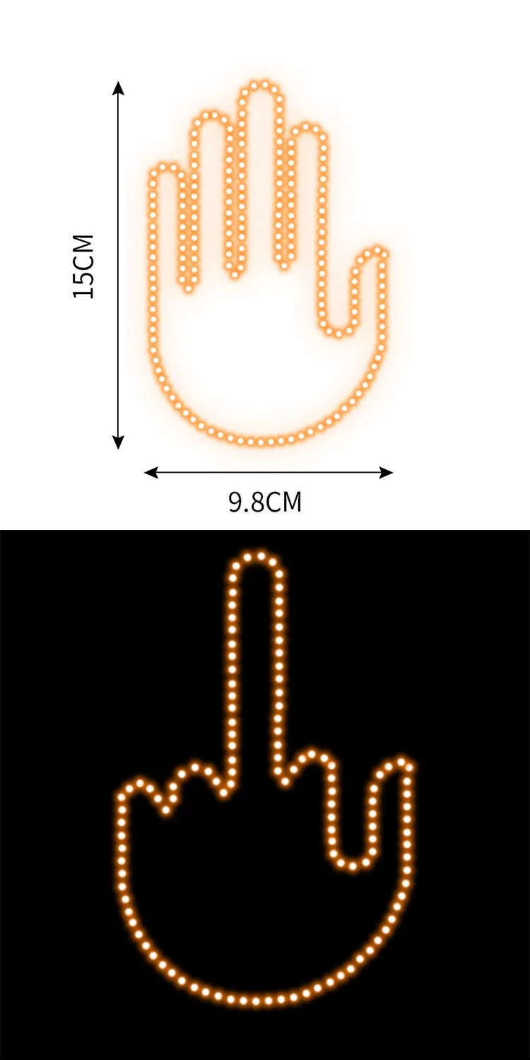 Middle Finger Car Gesture Light Rear Windshield Window Warning Lights ...