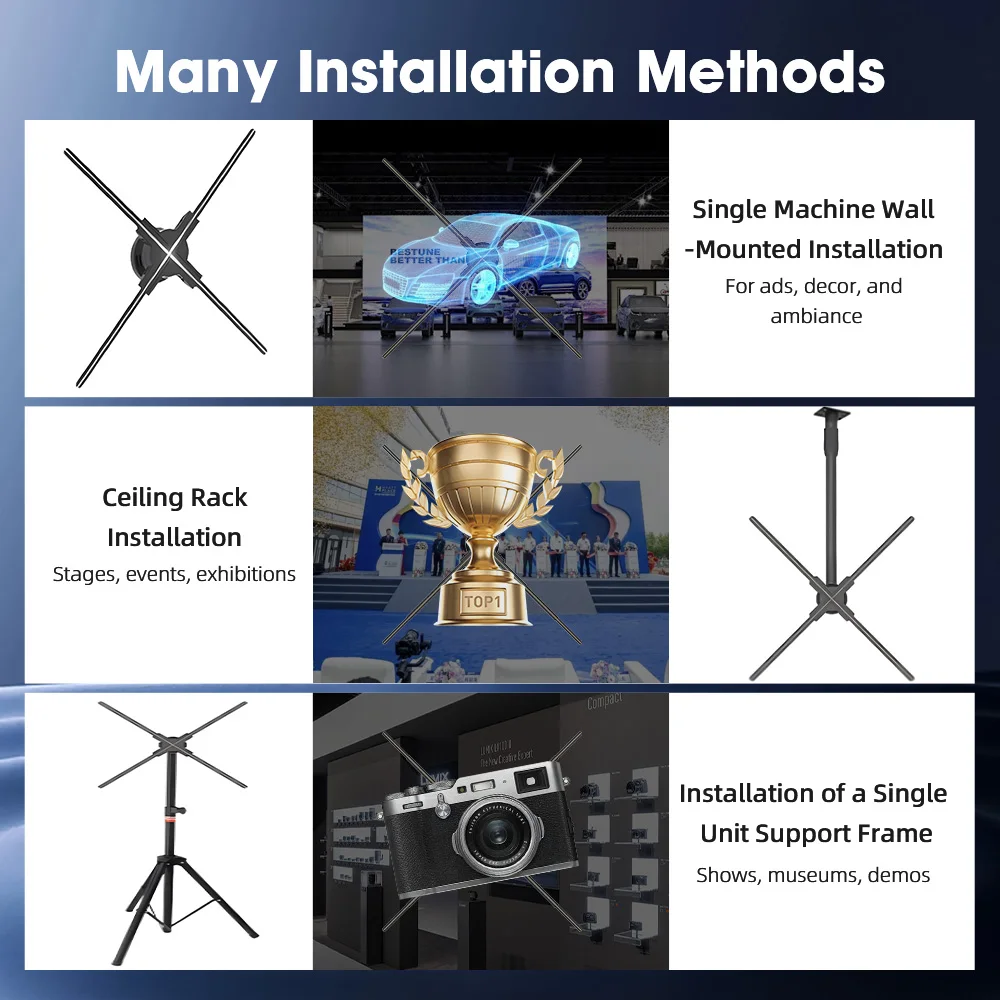 Hight Bright 3D Hologram Advertising Display Fan Portable 14 18 23 42cm ...