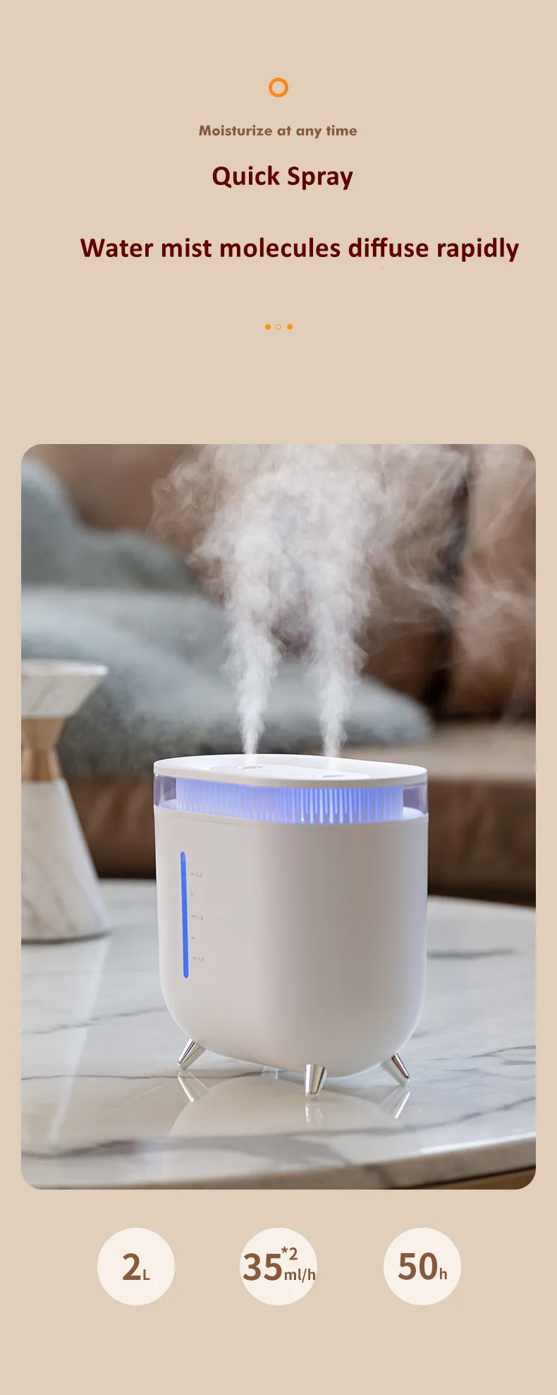 Portable Rechargeable Humidifier Wireless Dual Nozzle Air Humidifier ...