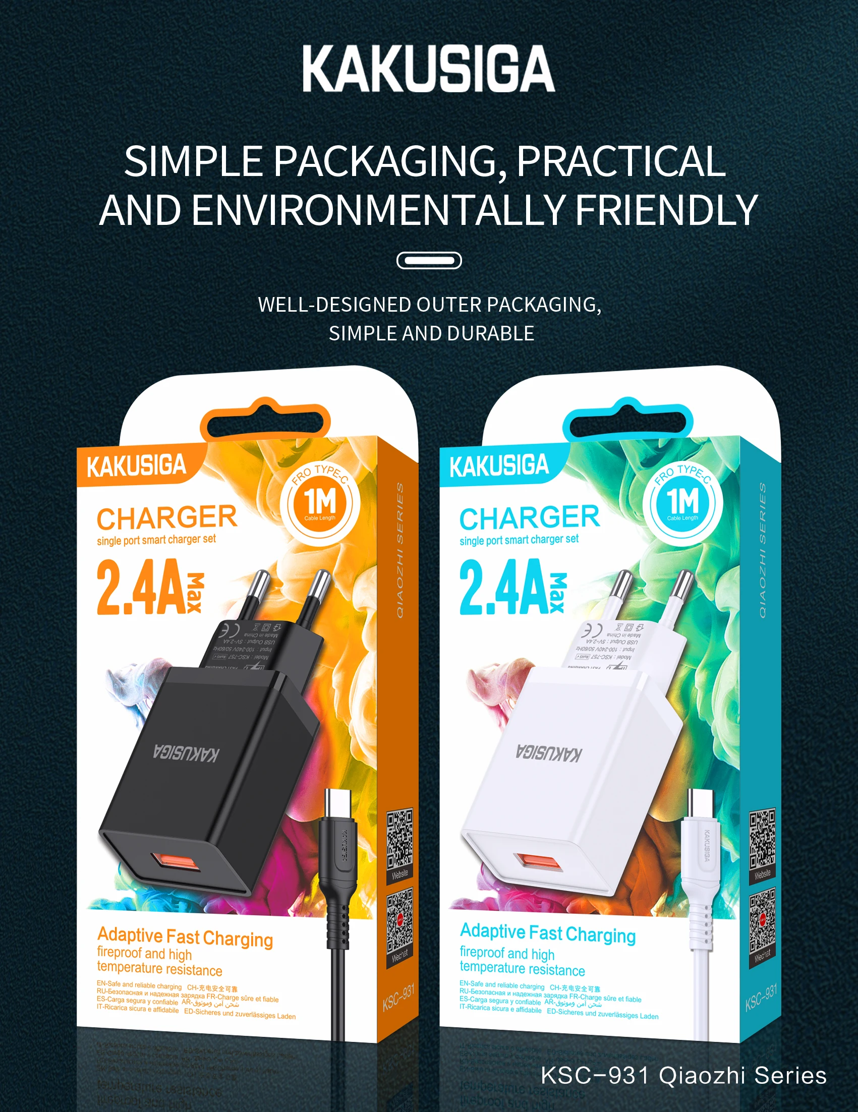 KAKUSIGA Top Fashion Inteligente TYPE-C EU 2.4A Single Port Smart ...